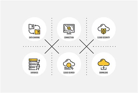 인포그래픽 디자인 템플릿입니다 데이터 공유 연결 클라우드 보안 데이터베이스 클라우드 검색 6가지 옵션 또는 단계가 있는 아이콘 다운로드 0명에 대한 스톡 벡터 아트 및 기타
