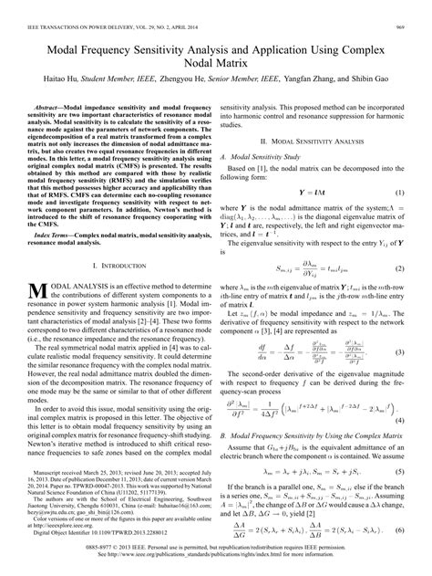 Pdf Modal Frequency Sensitivity Analysis And Application Using Complex Nodal Matrix