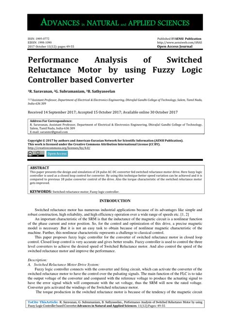 Pdf Performance Analysis Of Switched Reluctance Motor By Using Fuzzy