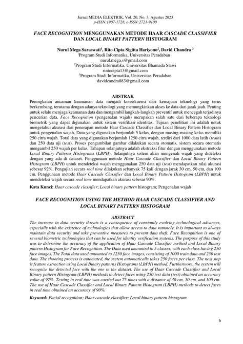 Pdf Face Recognition Menggunakan Metode Haar Cascade Classifier Dan Local Binary Pattern Histogram