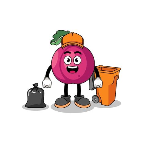 가비지 수집기로 자두 과일 만화의 그림 프리미엄 벡터