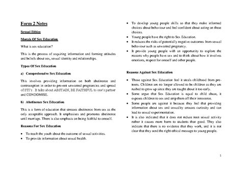 Sex Ed Insights Form Notes On Sexual Ethics And Relationships Studocu