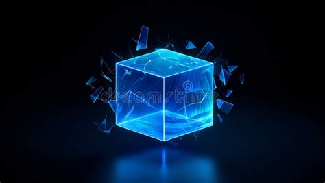 Abstract Digital Blue Cube Exploding Into Shards Technology Concept
