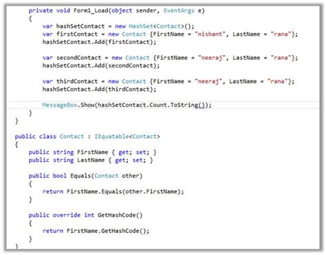 Hashset With Custom Class In C Nishant Rana S Weblog Class Custom First Names