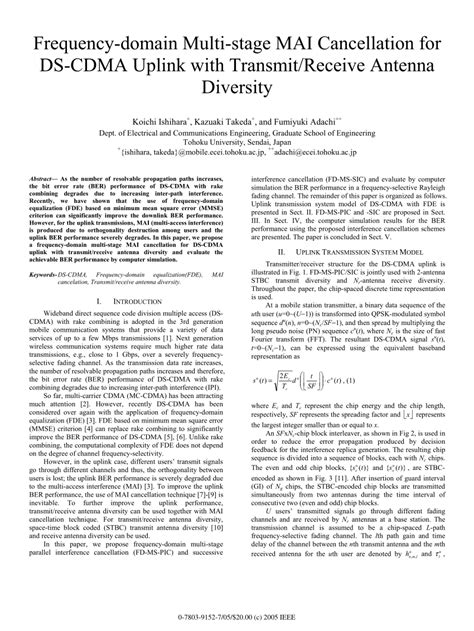 Pdf Frequency Domain Multi Stage Mai Cancellation For Ds Cdma Uplink With Transmitreceive