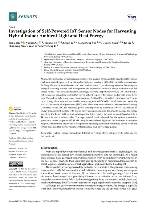 Pdf Investigation Of Self Powered Iot Sensor Nodes For Harvesting Hybrid Indoor Ambient Light