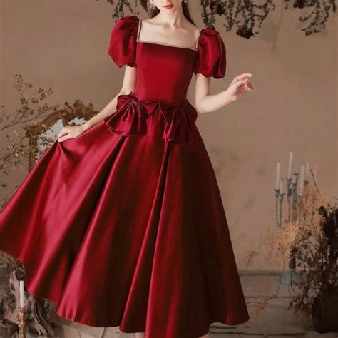 Vintage Inspired Ruby Red Puff Sleeve Homecoming Dress On Luulla
