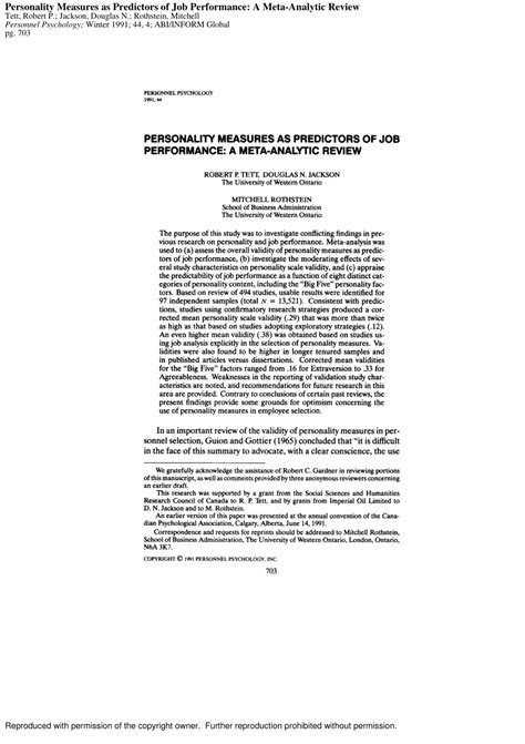 Pdf Personality Measures As Predictors Of Job Performance A Meta Analytic Review