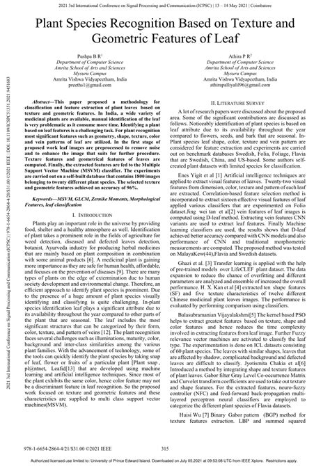 Pdf Plant Species Recognition Based On Texture And Geometric Features Of Leaf