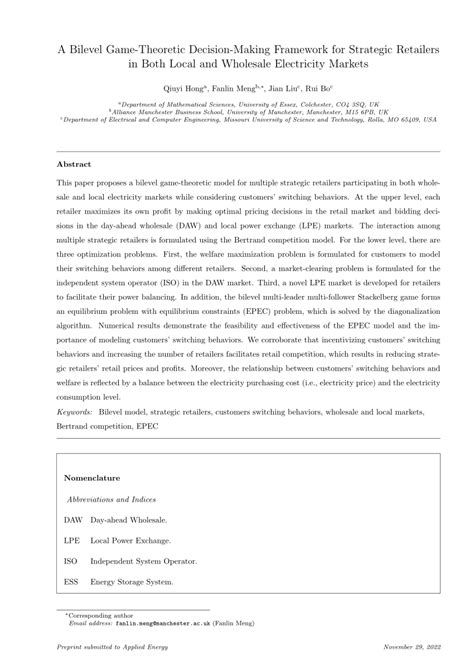 Pdf A Bilevel Game Theoretic Decision Making Framework For Strategic