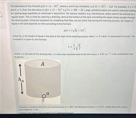 Solved The Derivative Of The Function Pta−bt2 Where A