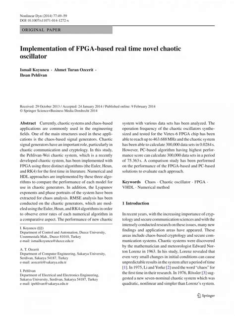 Pdf Implementation Of Fpga Based Real Time Novel Chaotic Oscillator