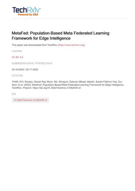 Pdf Metafed Population Based Meta Federated Learning Framework For Edge Intelligence Pdf Metafed Population Based Meta Federated Learning Framework For Edge Intelligence