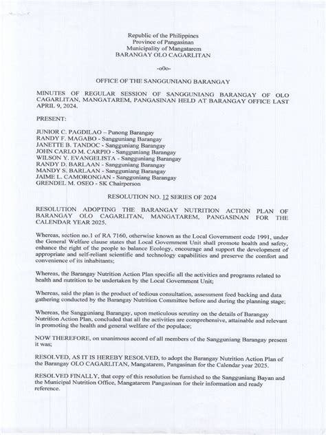 Resolution Adopting Bnap 2024 Pdf