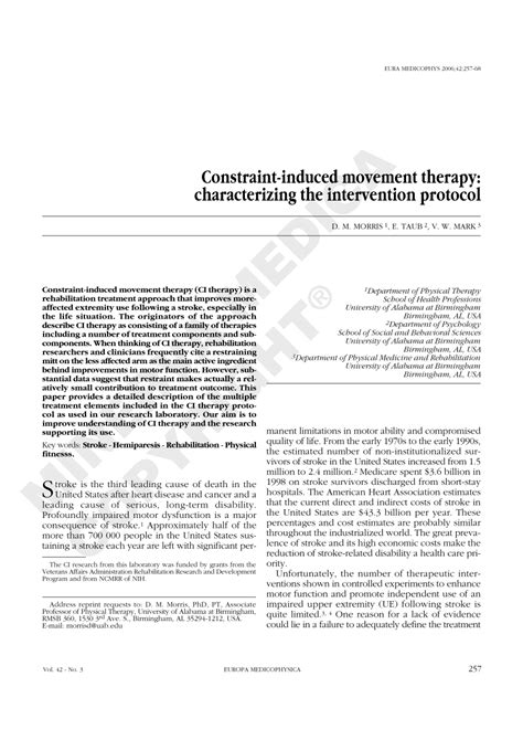 Pdf Constraint Induced Movement Therapy Characterizing The Intervention Protocol