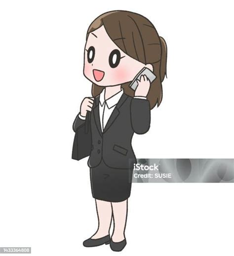 정장 치마를 입은 소녀들의 몸 전체가 신입 사원이나 직업 사냥꾼을 부릅니다 Shinnyushain에 대한 스톡 벡터 아트 및 기타 이미지 Shinnyushain 가방