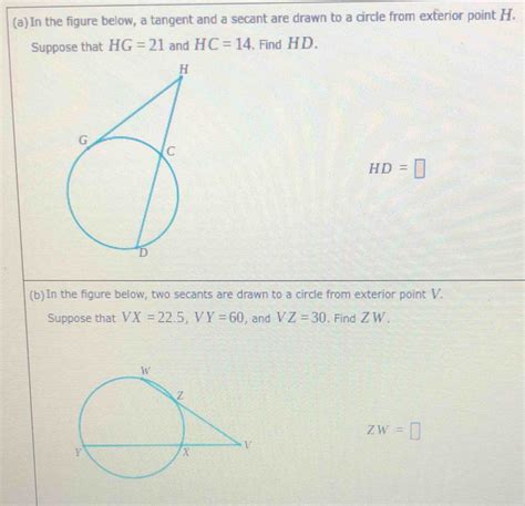 solved a in the figure below a tangent and a secant are drawn to a