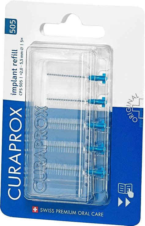 Curaprox Interdental Brushes Cps 505 Implant Refill 5 Pieces Blue 2 Mm Diameter 5 5 Mm