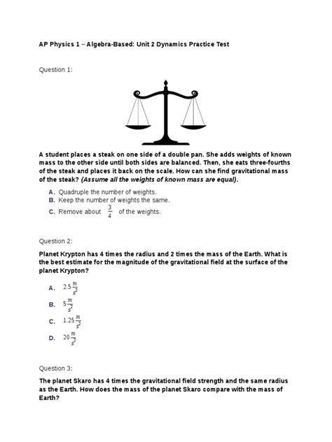 Ap Physics 1 Algebra Based Unit 2 Dynamics Pdf Weight Force