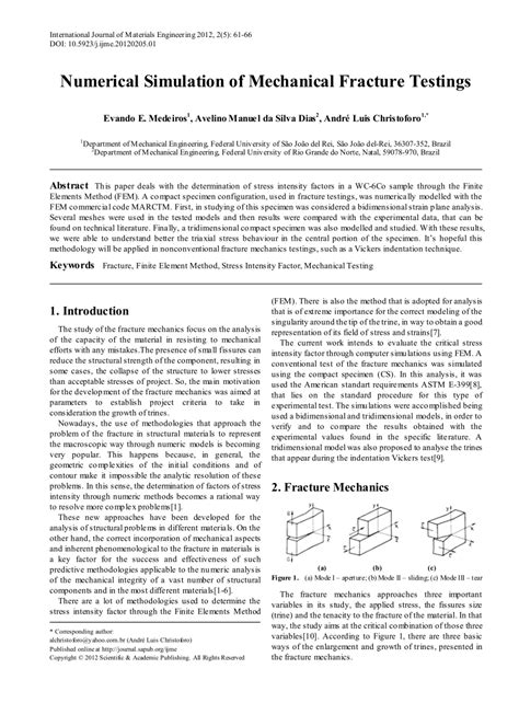PDF Numerical Simulation Of Mechanical Fracture Testings