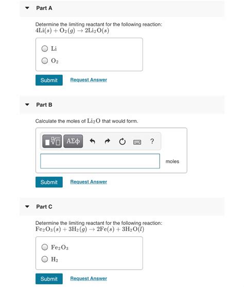 Solved Part A Determine The Limiting Reactant For The Chegg Com