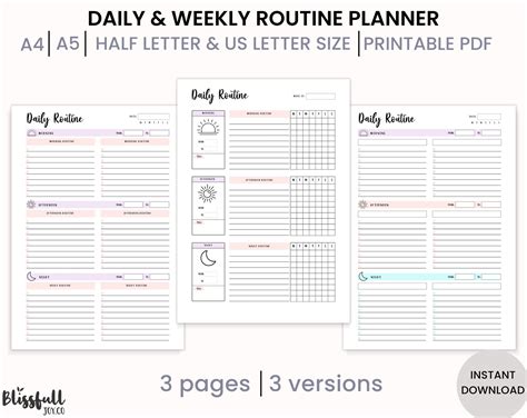 Daily Routine Tracker Routine Checklist Weekly Routine Printable Inserts Routine Planner