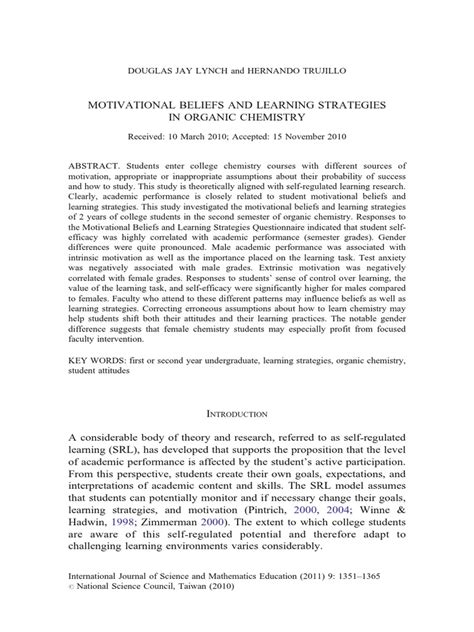 Motivational Beliefs And Learning Strategies Pdf Self Efficacy Motivational