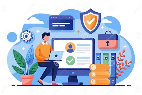 A Professional Engaged In Secure Data Entry On A Laptop With Protective Symbols And Office