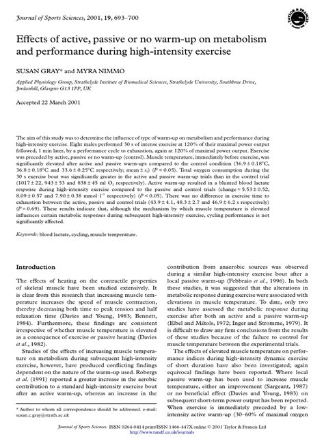 Pdf Effects Of Active Passive Or No Warm Up On Metabolism And