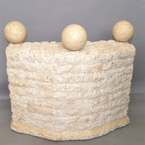 1980s Maitland Smith Style Hand Carved Mactan Stone Console Tessellated Orbs Plexiglass Top