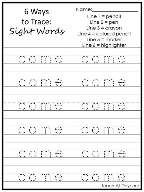 Free Dolch Sight Words Tracing Worksheets Practice And Learn
