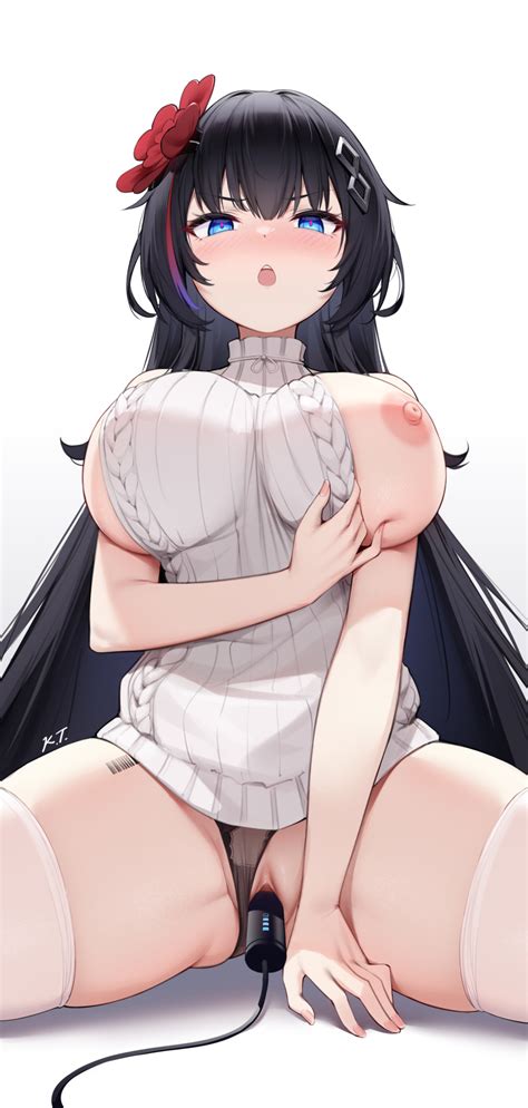 Rule 34 Absurdres Barcode Barcode Tattoo Between Legs Black Hair Black Panties Blue Eyes