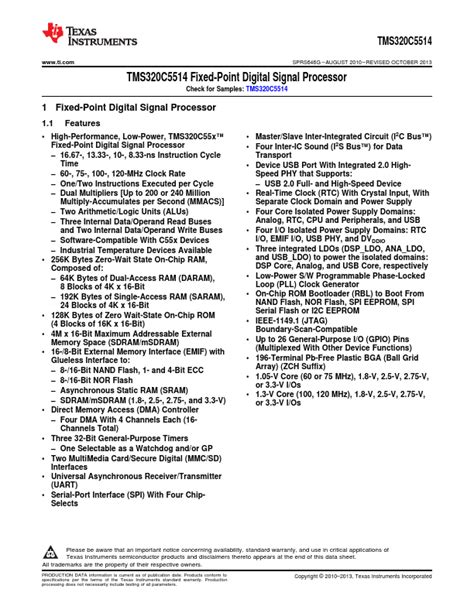 Tms320c5514 Datasheet Pdf Fixed Point Digital Signal Processor