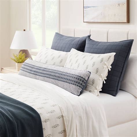 Bed Lumbar Woven Texture Stripe Decorative Throw Pillow Slate Blue