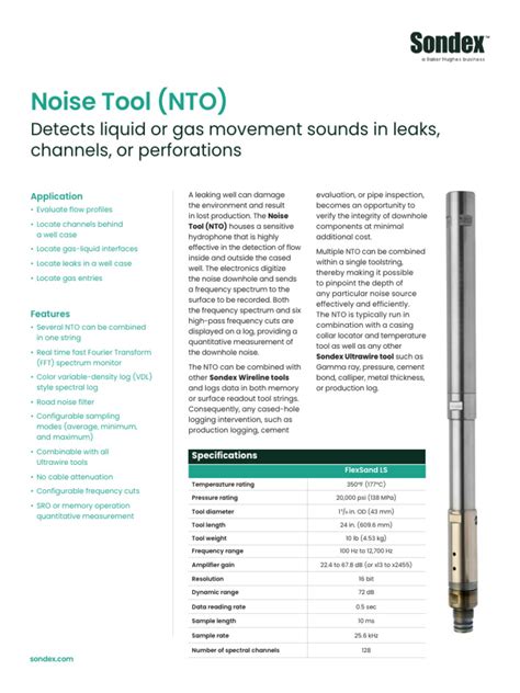 Sondex Noise Tool Spec Pdf Spectral Density Signal Processing