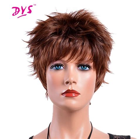 Deyngs Short Pixie Cut Synthetic Wigs With Bangs For Black White Women