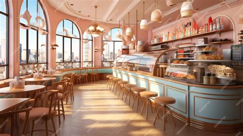Premium Photo European Style Coffee Shop Interior With Large Windows