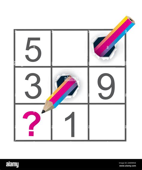 Sudoku Puzzle Grid And Crazy Pencil Colorful Pencil Ripped Paper With Sudoku Vector Available