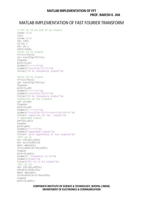 Matlab Implementation Of Fast Fourier Transform Pdf