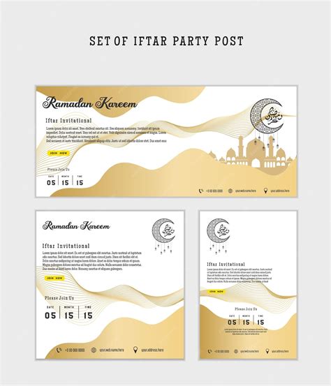 Iftar 파티 초대 세트 Iftar는 이슬람 배경 디자인으로 소셜 미디어 템플릿을 아침 식사하는 것을 의미합니다 프리미엄 벡터