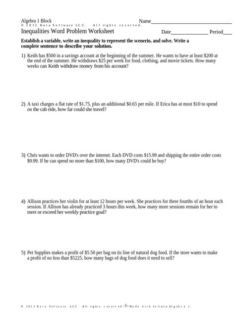 Inequality Word Problems Pdf