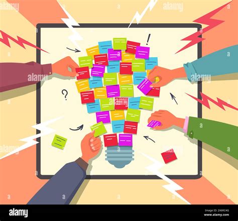 Team Brainstorming Hands With Sticky Notes Teamwork Ideas Board And Collaboration Concept