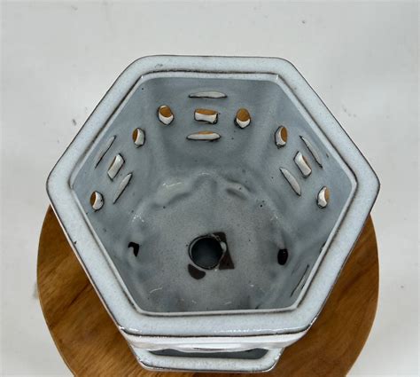 White Ceramic Orchid Pot Hexagon Shapedwith Attached Humidity Drip