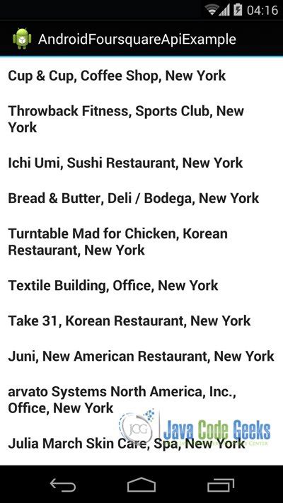 Android Foursquare Api Example Java Code Geeks