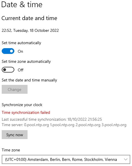 Timezone Synchronisation Error Windows 10 Forums