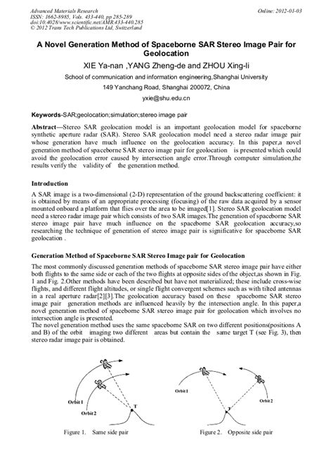 A Novel Generation Method Of Spaceborne Sar Stereo Image Pair For Geolocation Scientific Net