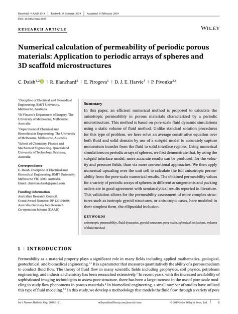 Pdf Numerical Calculation Of Permeability Of Periodic Porous Materials Application To
