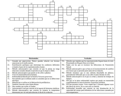 Resuelve El Siguiente Crucigrama Sobre Métodos Anticonceptivos Y