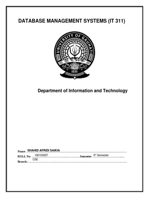 Database Management Systems It 311 Department Of Information And Technology Pdf