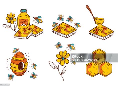 꿀벌 항아리 벌집 꽃 벌집 벌집 농장 격리 세트 벡터 평면 그래픽 디자인 그림 개념에 대한 스톡 벡터 아트 및 기타 이미지 개념 개체 그룹 곤충 Istock